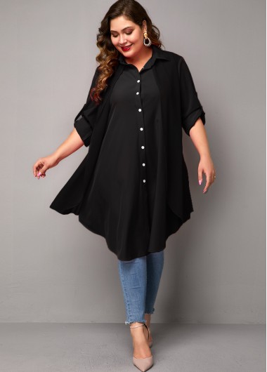 Modlily Plus Size Button Up Asymmetric Hem Blouse - 3X | SheFinds