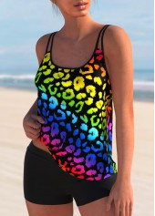 Rainbow Color Double Straps Leopard Tankini Set | modlily.com - USD 24.98