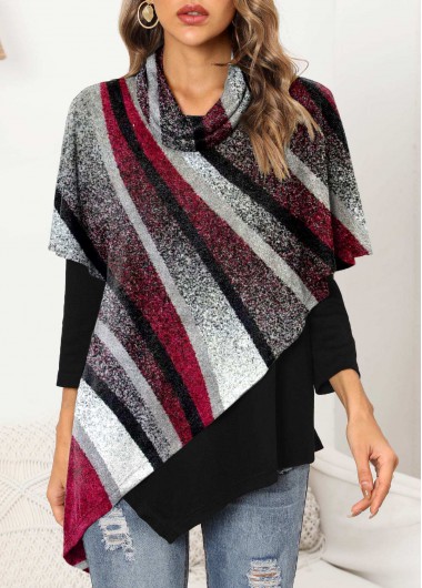 Plus Size Geometric Print Asymmetric Hem Long Sleeve Sweatshirt ...