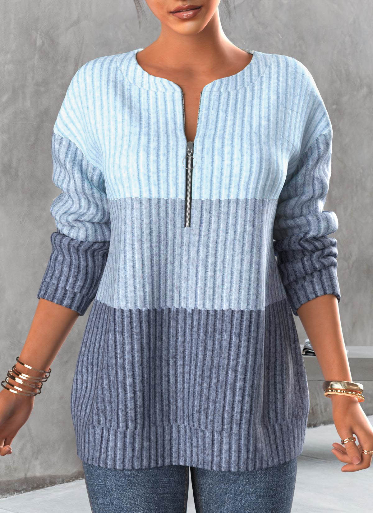 Light Blue Zipper Contrast Long Sleeve Sweatshirt-an amazing $38.98 ...