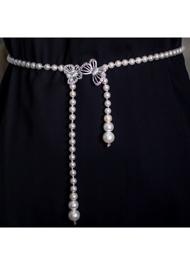 Silvery White Butterfly Design Pearl Belt | modlily.com - USD 11.98