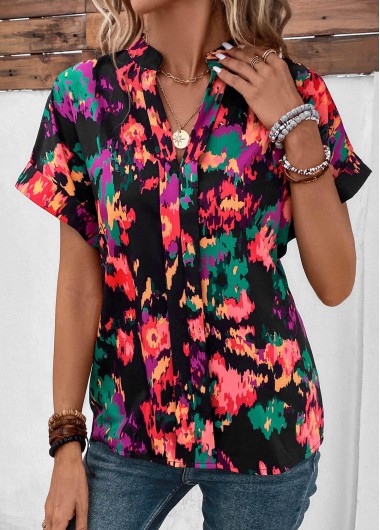 Multi Color Patchwork Dazzle Colorful Print Blouse | modlily.com - USD ...