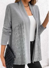 Grey Lace Patchwork Long Sleeve Cardigan | modlily.com - USD 37.98