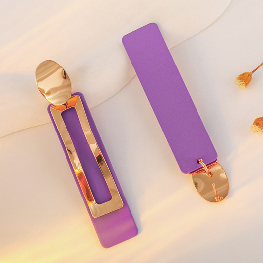 Purple Geometric Design Rectangle Metal Earrings | modlily.com - USD 7.98