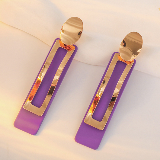 Purple Geometric Design Rectangle Metal Earrings | modlily.com - USD 7.98