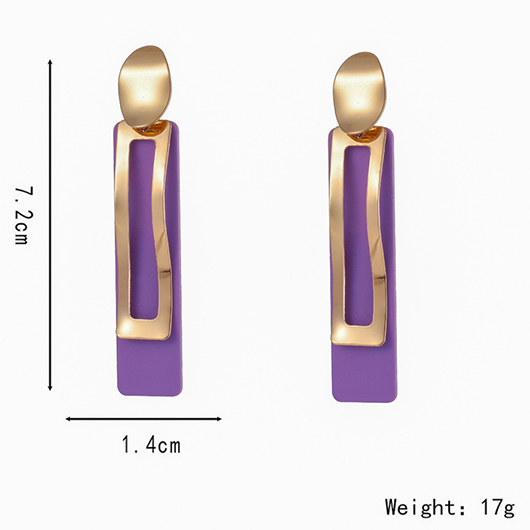 Purple Geometric Design Rectangle Metal Earrings | modlily.com - USD 7.98