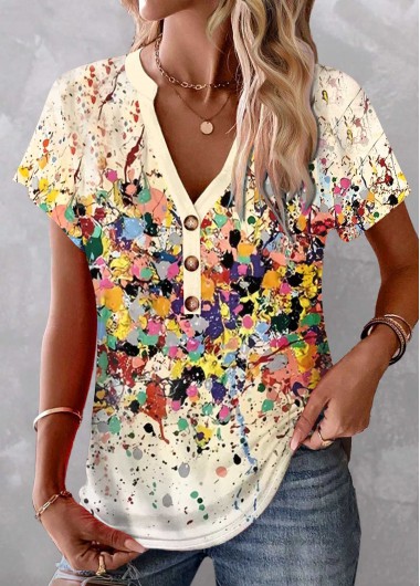 Multi Color Patchwork Dazzle Colorful Print T Shirt | modlily.com - USD ...