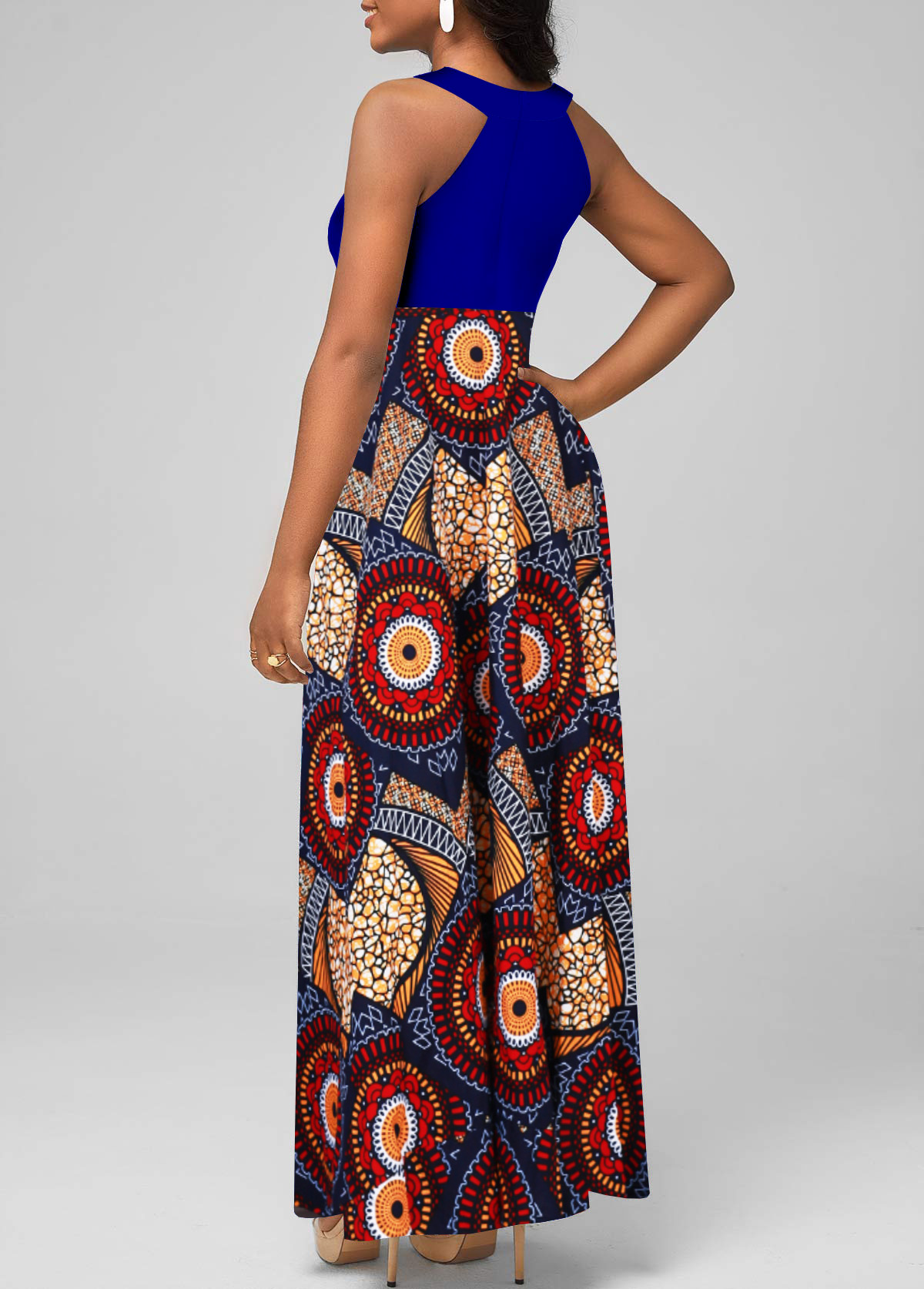 Navy Cage Neck African Tribal Print Sleeveless Maxi Dress | modlily.com ...