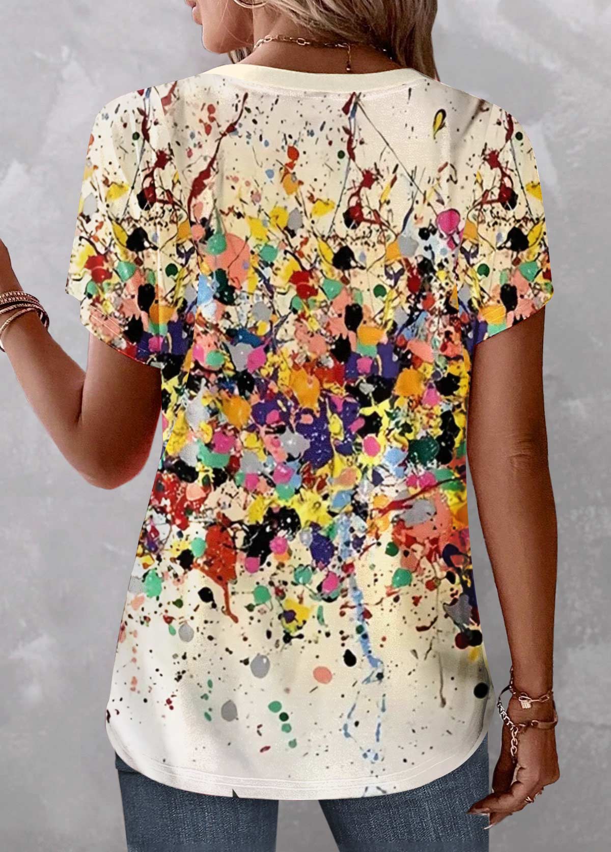 Multi Color Patchwork Dazzle Colorful Print T Shirt | modlily.com - USD ...