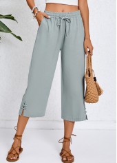 Grey Pocket Elastic Waist High Waisted Pants | modlily.com - USD 25.98