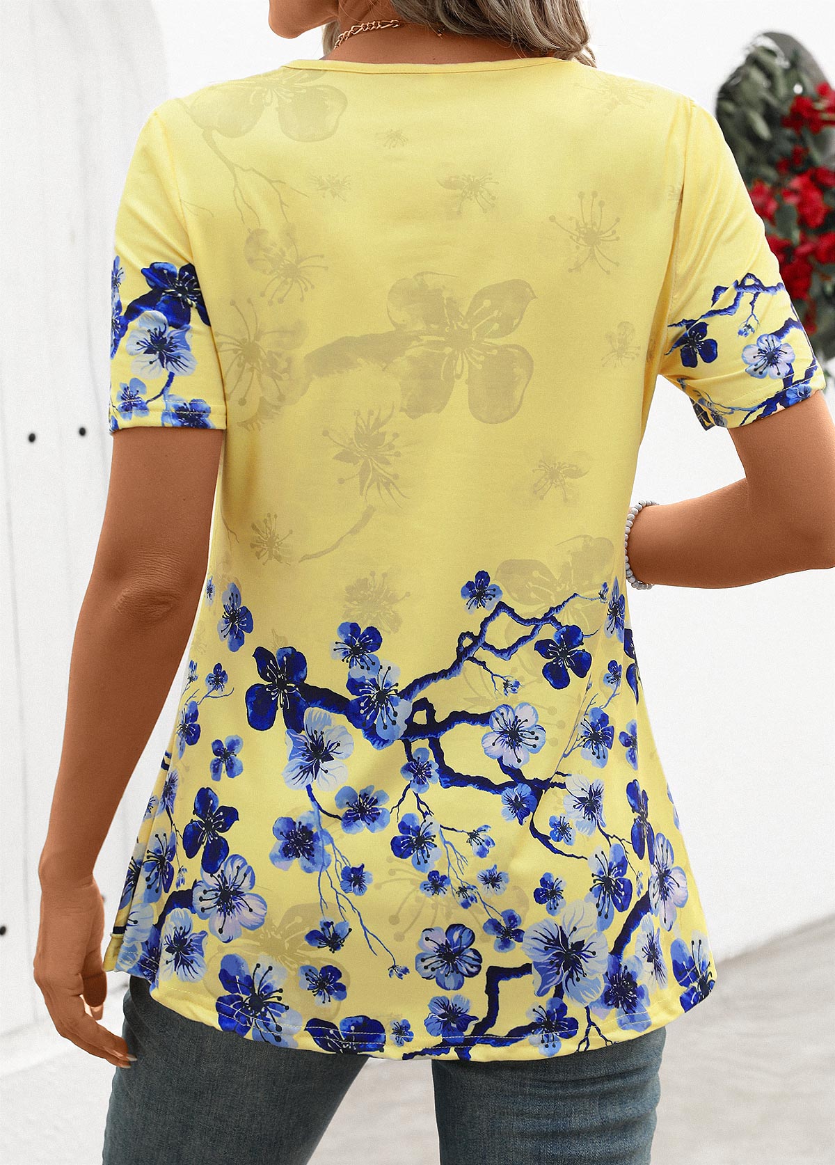 Yellow Layered Floral Print Fake Two Piece Twinset | modlily.com - USD ...
