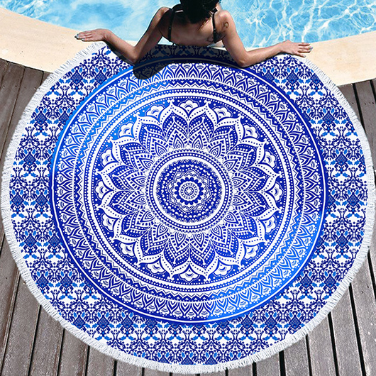 Round Purplish Blue Tribal Print Beach Blanket | modlily.com - USD 22.98