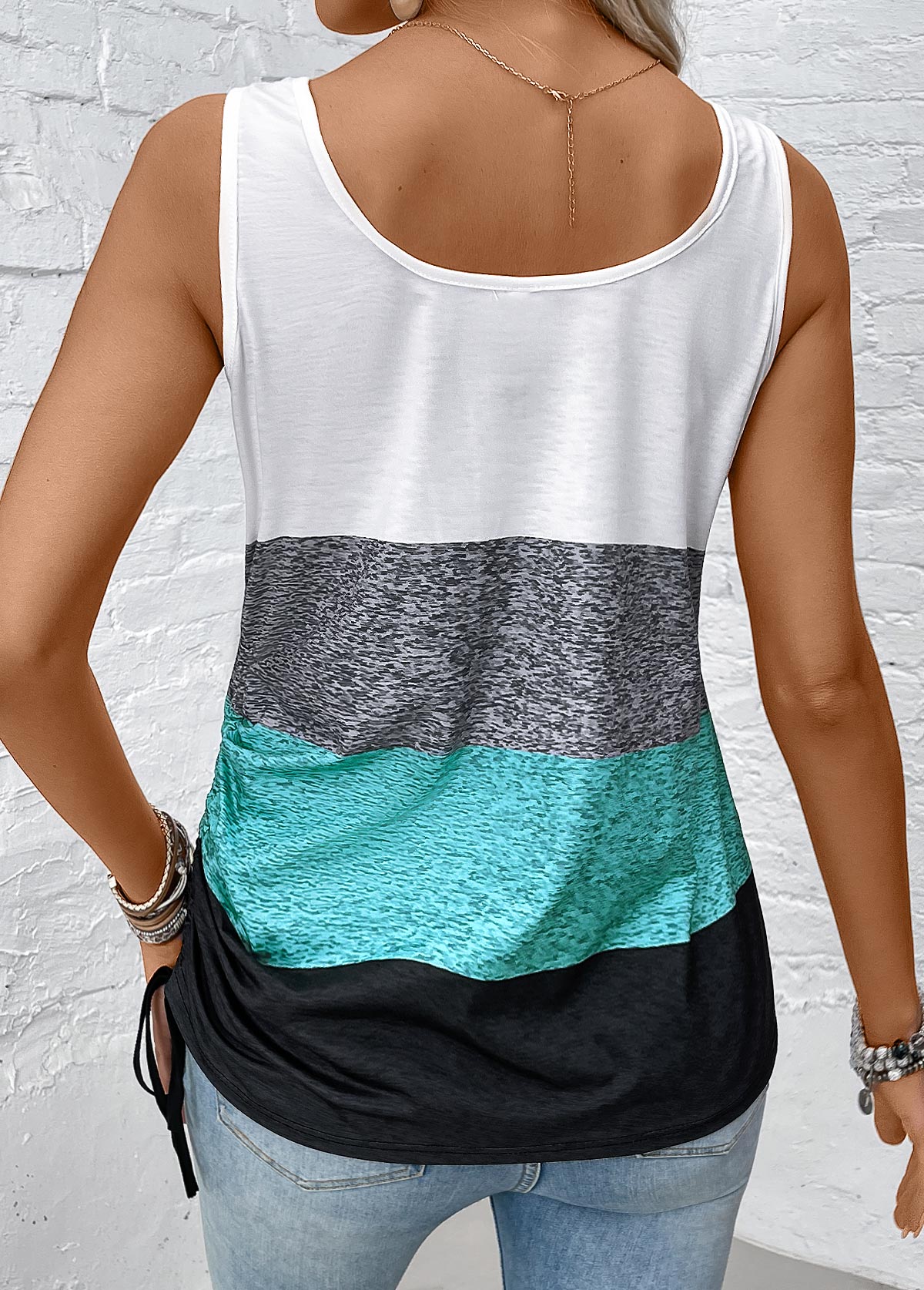 Multi Color Button Striped Sleeveless Scoop Neck Tank Top | modlily.com ...