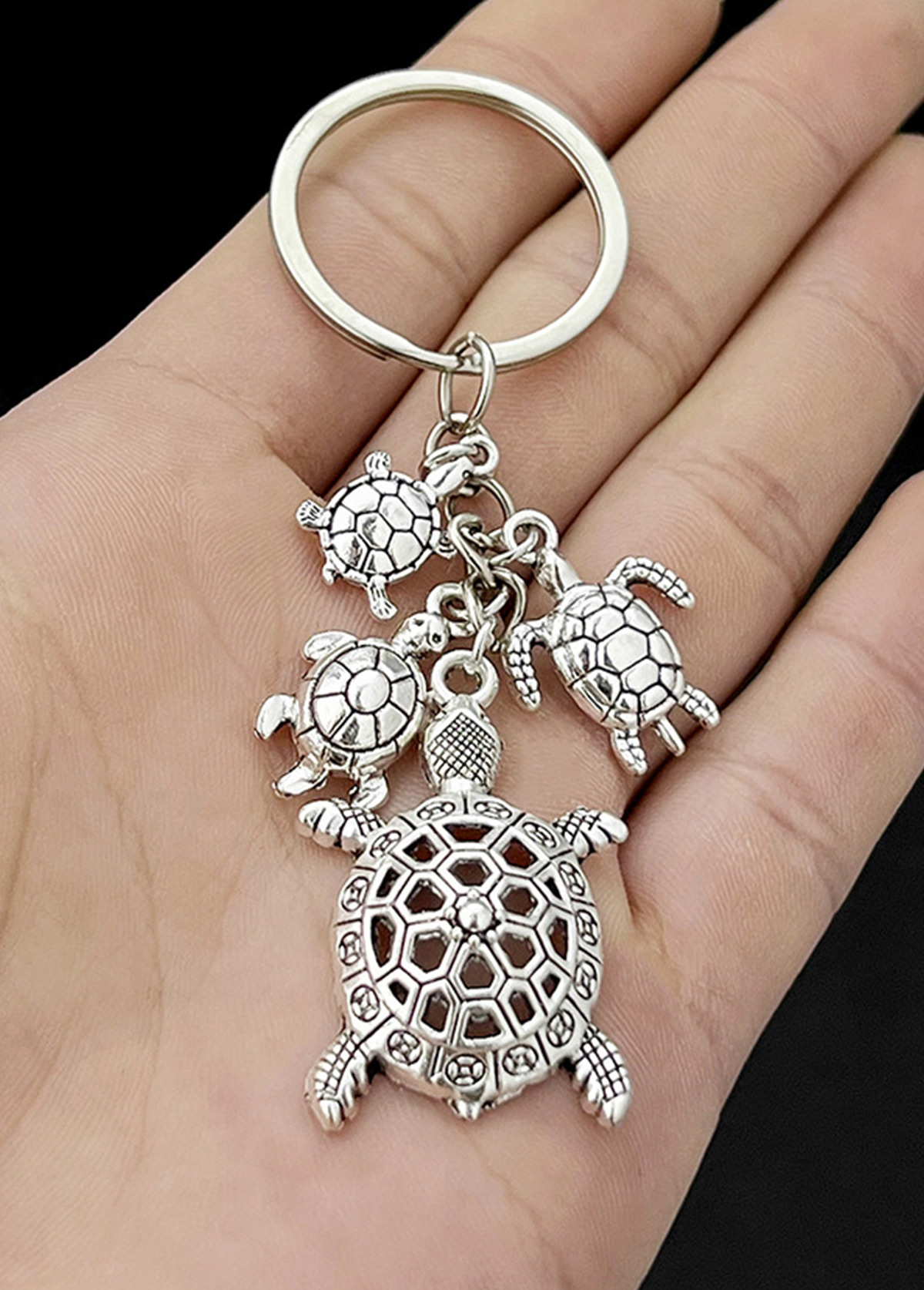 Silver Cut Out Turtle Alloy Keychains | modlily.com - USD 6.98