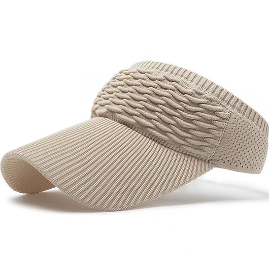 Beige Knitted Stretchy Adjustable Visor Hat | modlily.com - USD 8.98