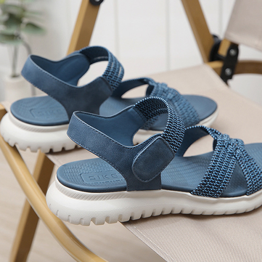 Denim Blue Open Toe Falt Sandals | modlily.com - USD 37.98