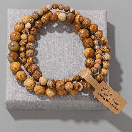 Dark Camel Geometric Beaded Bracelet Set | modlily.com - USD 19.98