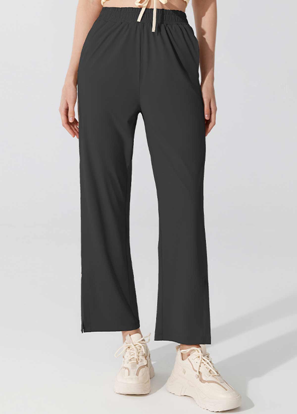 Black Lightweight Elastic Waist High Waisted Pants | modlily.com - USD ...
