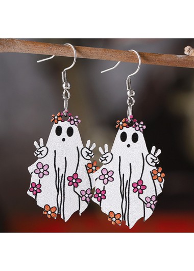 Halloween White Ghost Flower Wood Earrings | modlily.com - USD 8.98