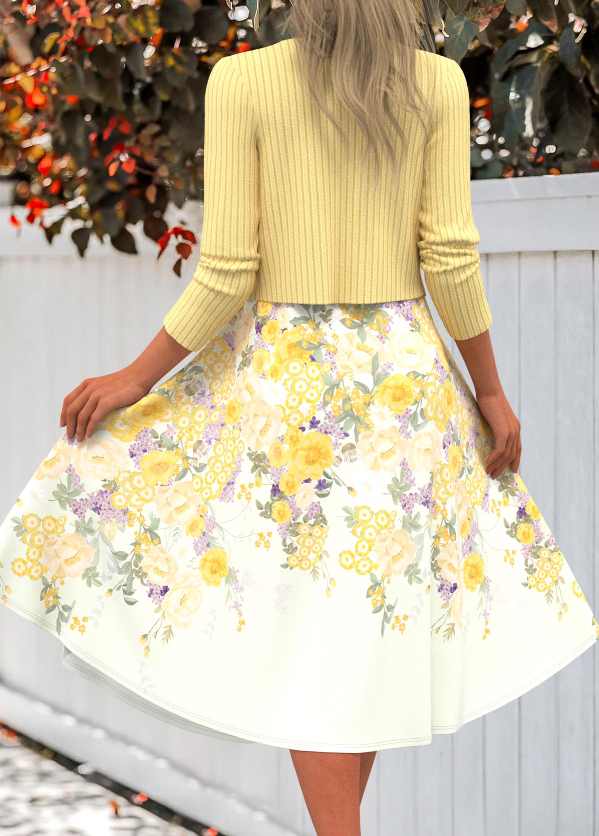 Light Yellow Two Piece Floral Print Dress and Cardigan | modlily.com ...