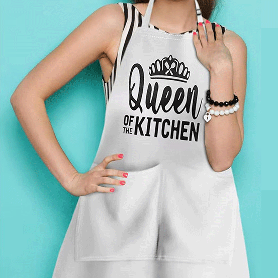White Letter Print Polyester Material Apron | modlily.com - USD 15.98