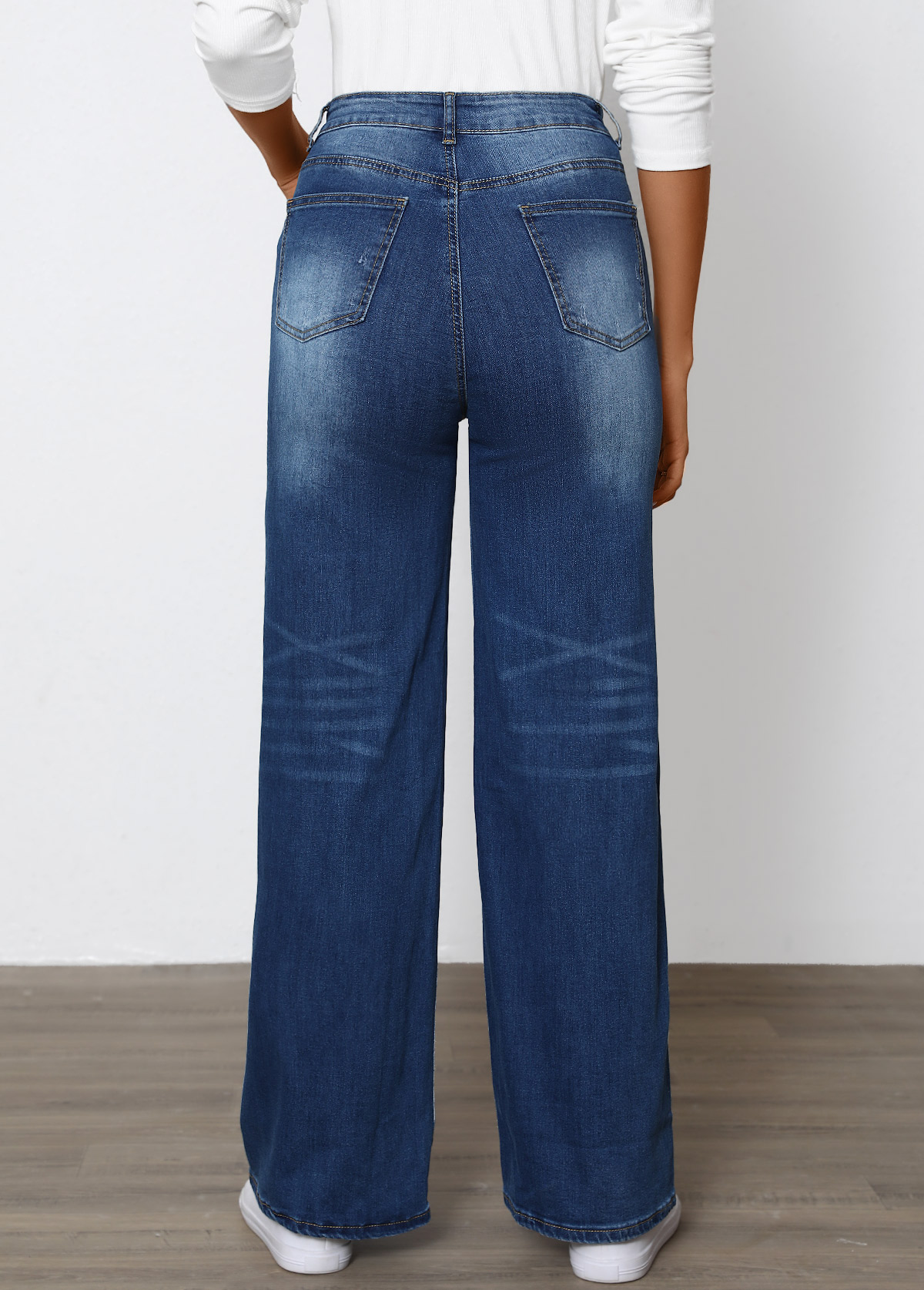 Denim Blue Button Fly High Waisted Jeans | modlily.com - USD 37.98