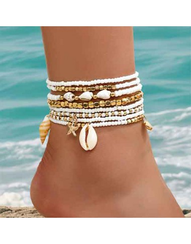 White Shell Beaded Starfish Anklet Set | modlily.com - USD 14.98
