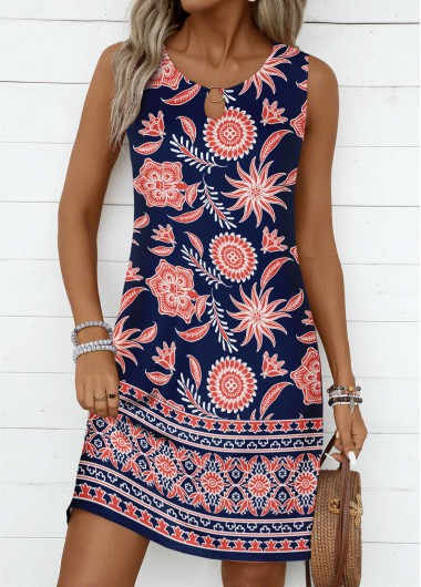 Dark Blue Circular Ring African Tribal Print Sleeveless Dress | modlily ...