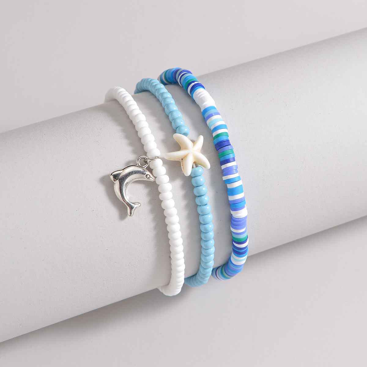 Beaded Light Blue Polyresin Anklet Set | modlily.com - USD 12.98