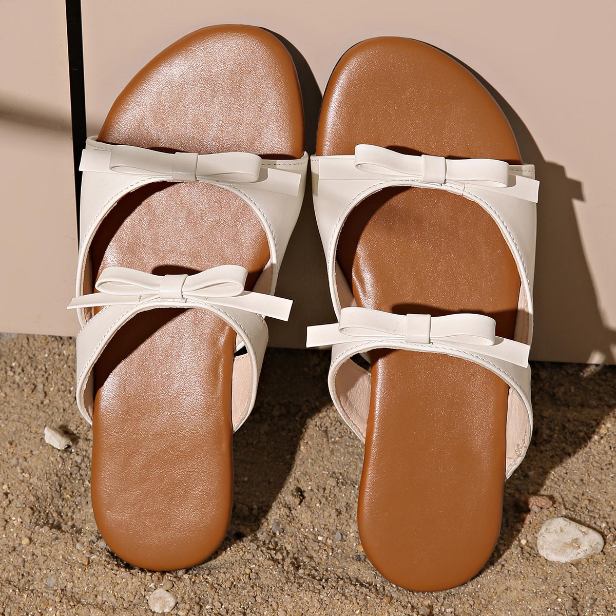 Raw White Open Toe Falt Sliders | modlily.com - USD 26.98