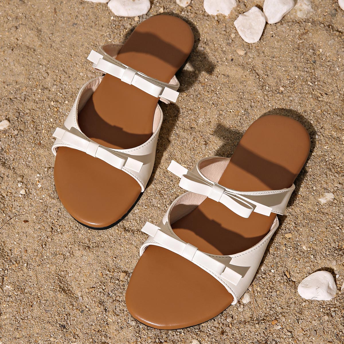 Raw White Open Toe Falt Sliders | modlily.com - USD 26.98