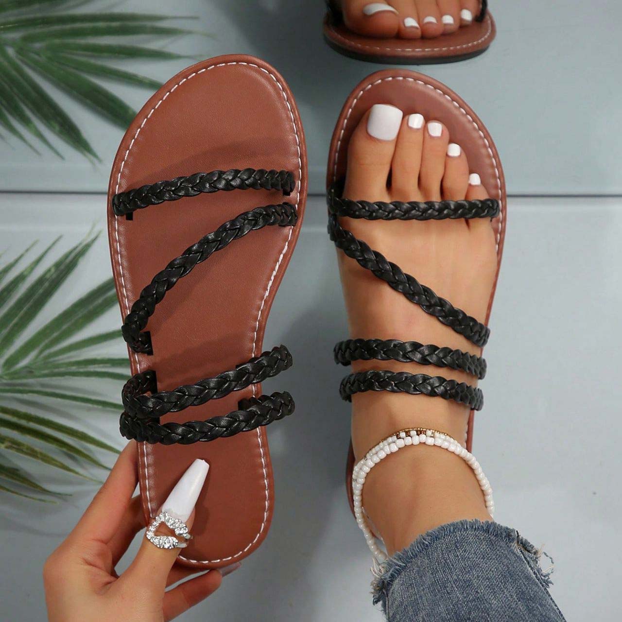 Black Color Peep Toe Falt Sliders-an amazing $24.98-Shoes for Women ...