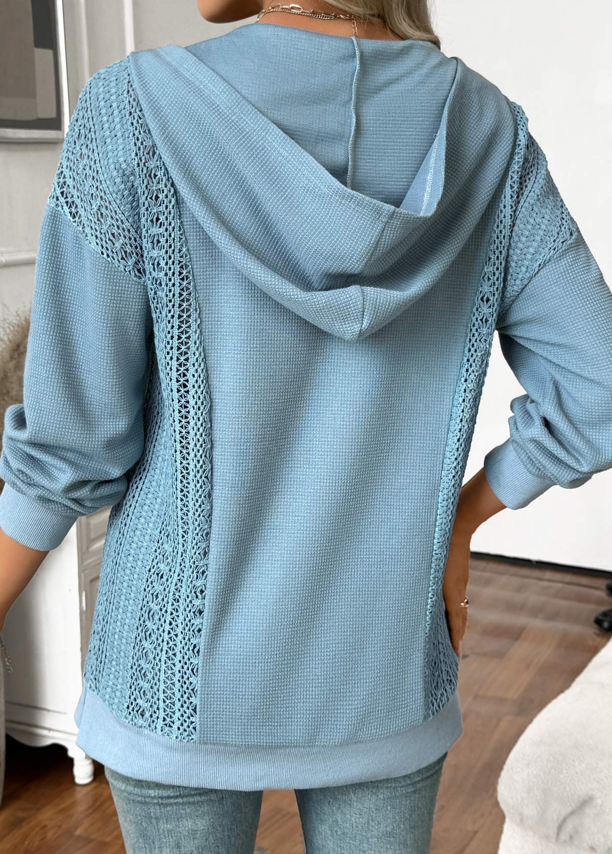 Dusty Blue Tummy Coverage Long Sleeve Hoodie | modlily.com - USD 41.98