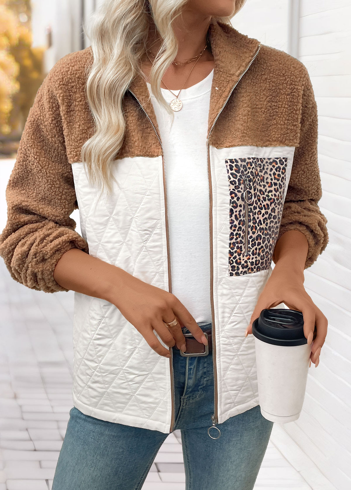 Light Camel Tummy Coverage Leopard Long Sleeve Coat | modlily.com - USD ...