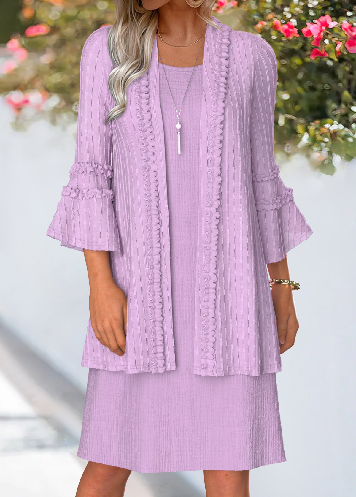 Light Purple Tummy Coverage 3/4 Sleeve Dress and Cardigan-an amazing ...